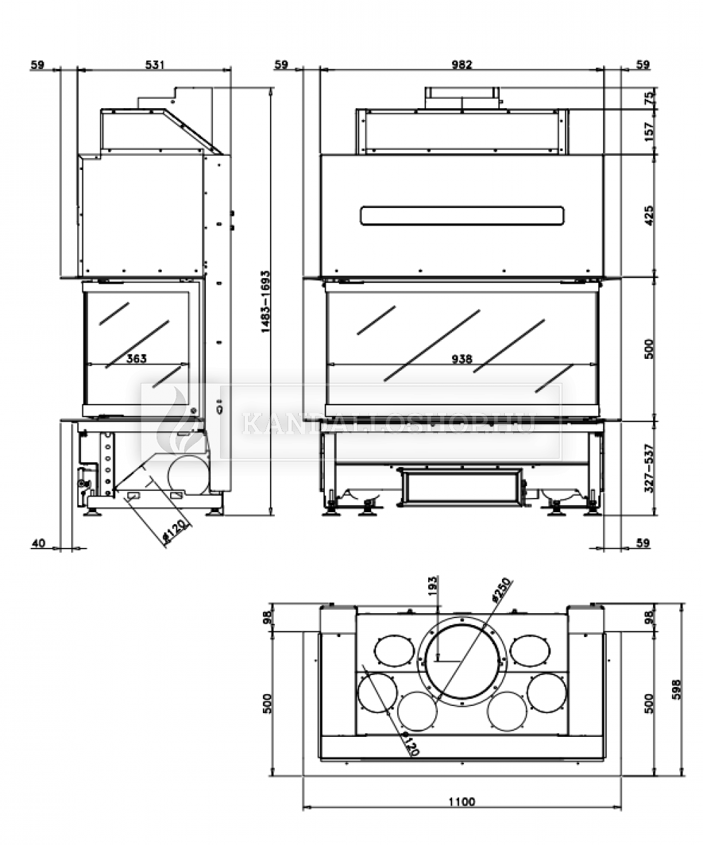 Rocal G450 TC háromoldalas acél kandallóbetét | Kandalloshop.hu ...