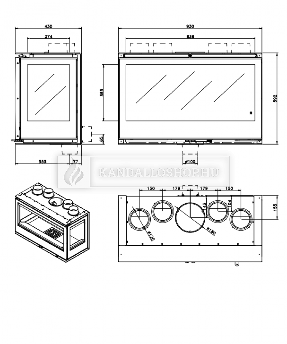 Rocal ARc 93 TC exkluzív kandallóbetét háromoldalas üvegezéssel ...